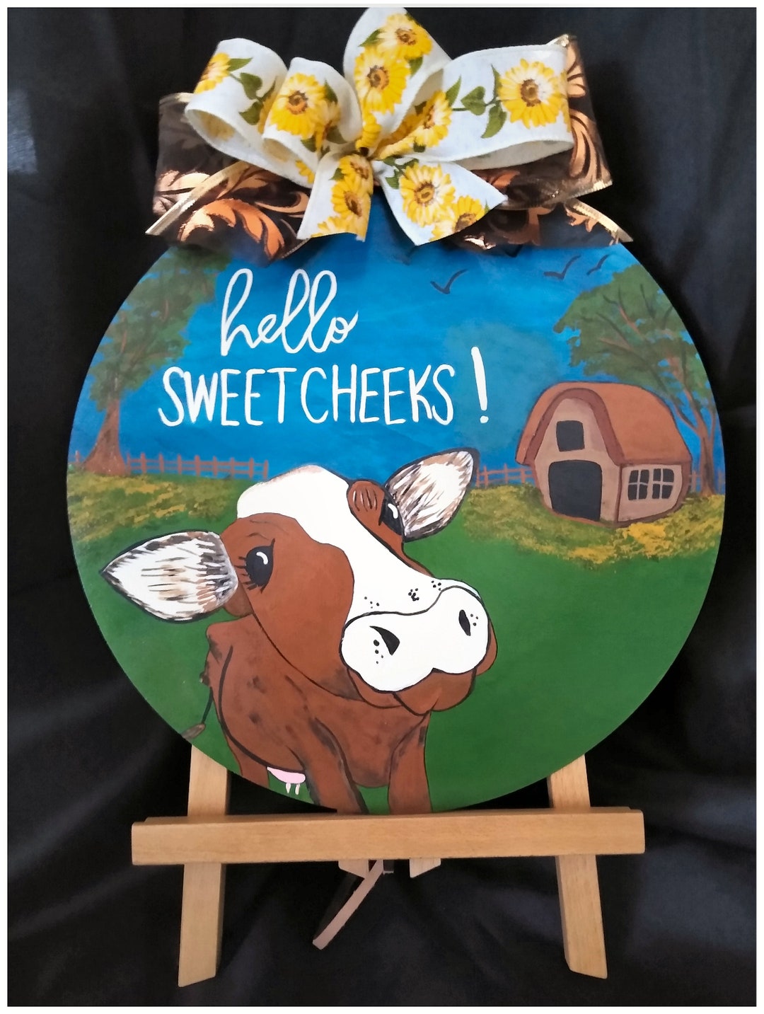 Cow Hello Sweet Cheeks Wall or Door Hanger 12 Inch Round Hand - Etsy