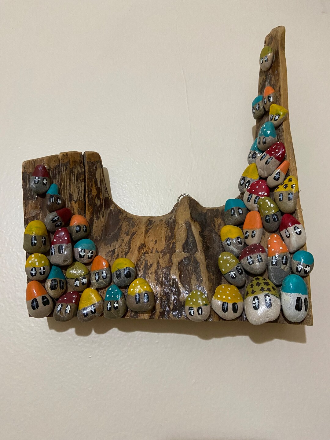 Painted Stone House Wooden Wall Hanging: Hand-printed Decor - Etsy