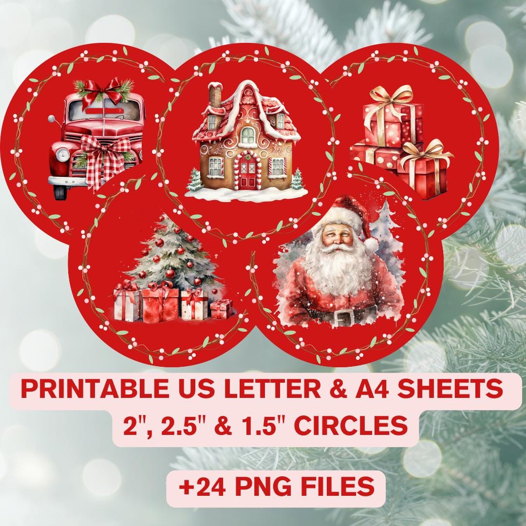 Christmas Printable Sheets and Pngs, Round Christmas Images for Crafts ...