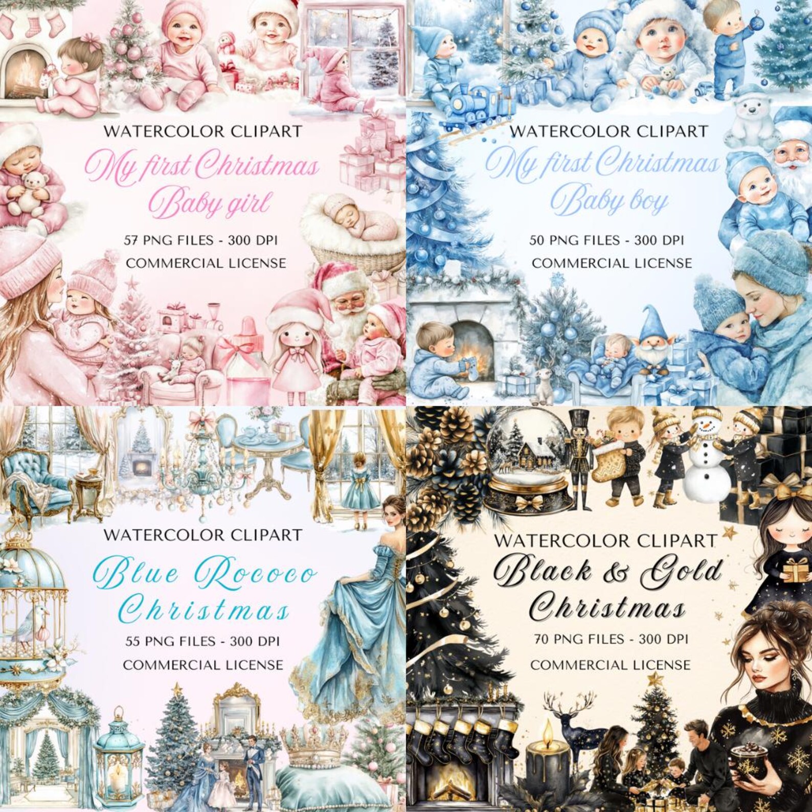 Christmas Bundle Watercolor Clipart, 700+ Festive Graphics for Holiday ...