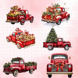 Red Christmas Truck Clipart Set , 16 PNG Files, Festive Holiday ...