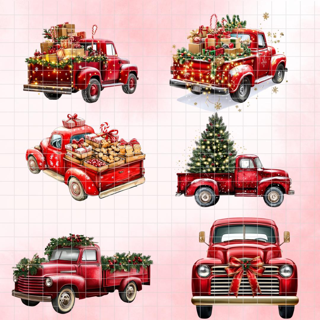 Red Christmas Truck Clipart Set , 16 PNG Files, Festive Holiday ...