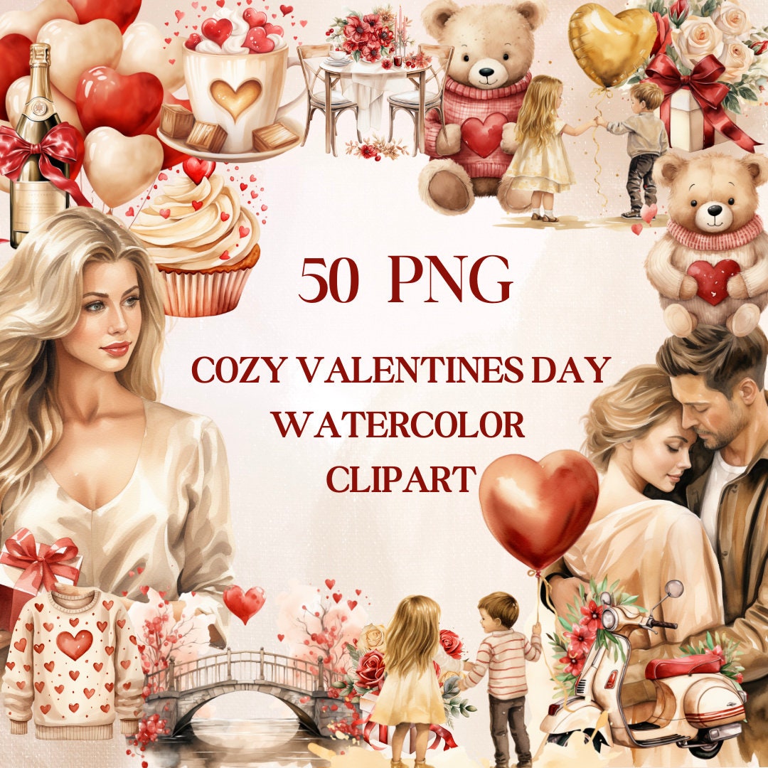 Cozy Valentines Day Watercolor Clipart Collection - Etsy