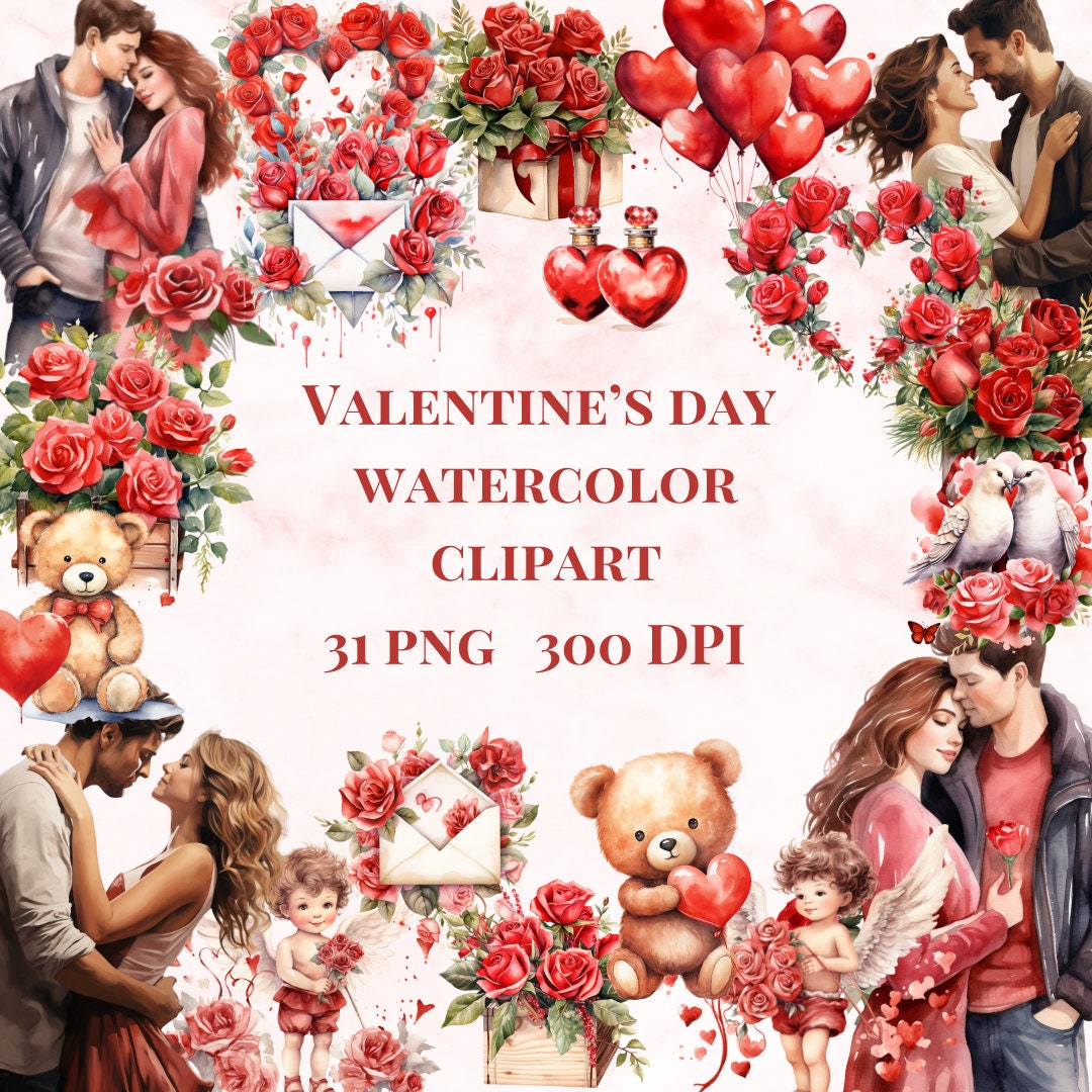 Valentines Day Watercolor Clipart Collection - Etsy