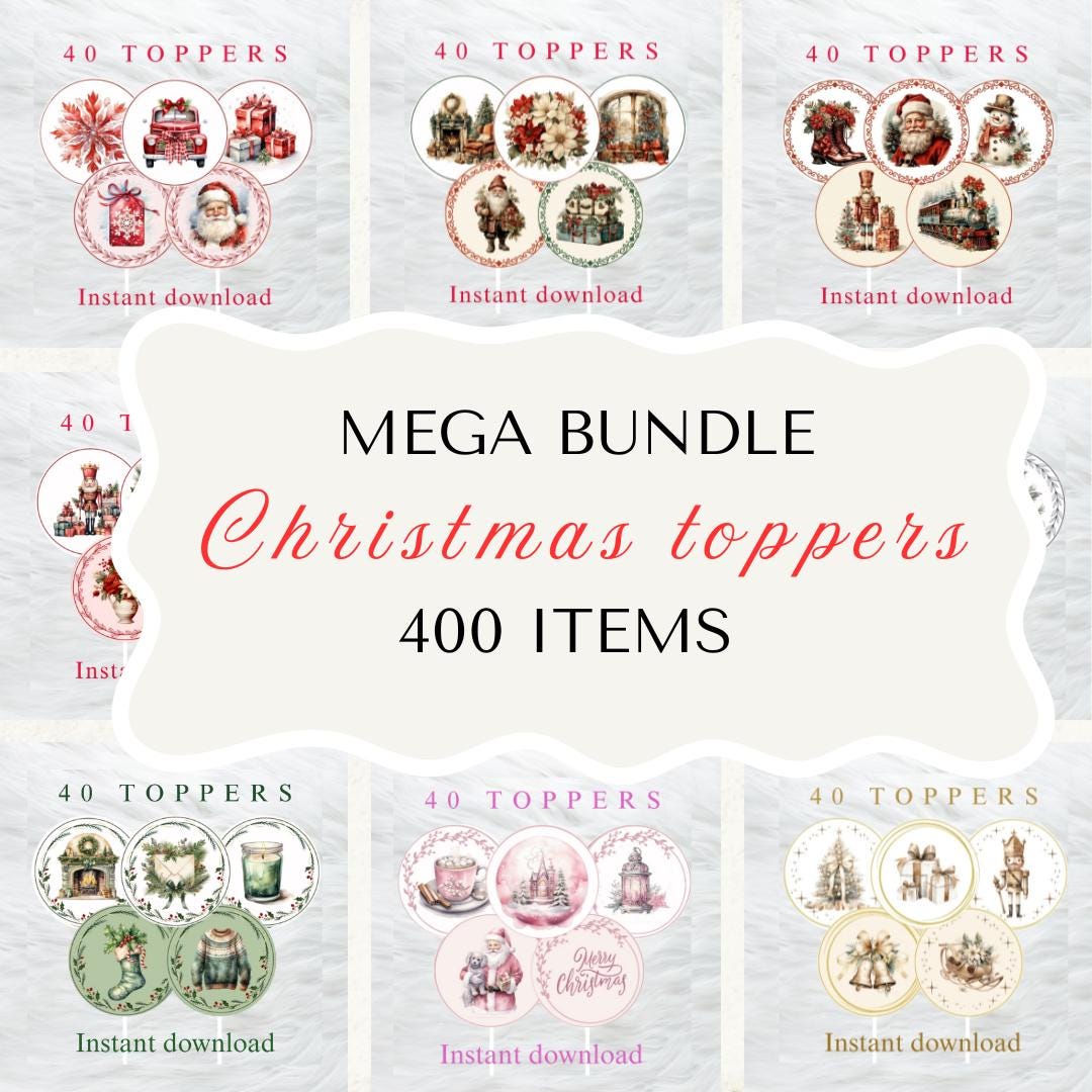 Mega Bundle Christmas Round Toppers for Cupcakes and Other Holiday ...