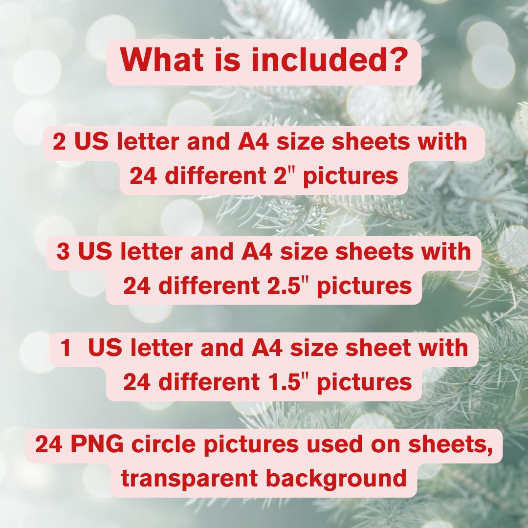 Christmas Printable Sheets and Pngs, Round Christmas Images for Crafts ...