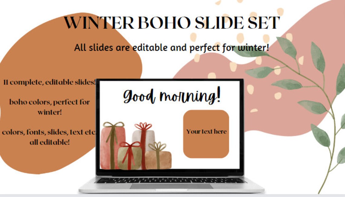 EDITABLE Winter Boho Google Slides & Powerpoint Templates, Holiday ...