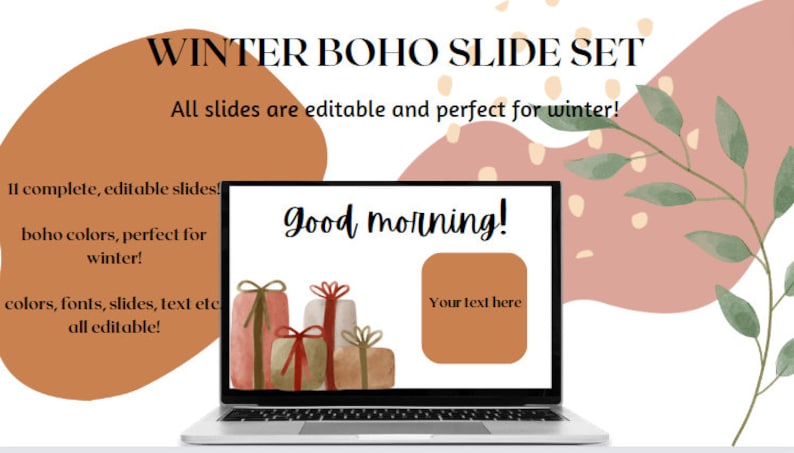 EDITABLE Winter Boho Google Slides & Powerpoint Templates, Holiday ...