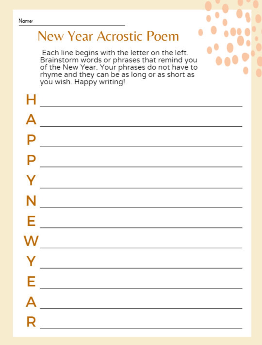 New Year Worksheet Acrostic Poem - Etsy