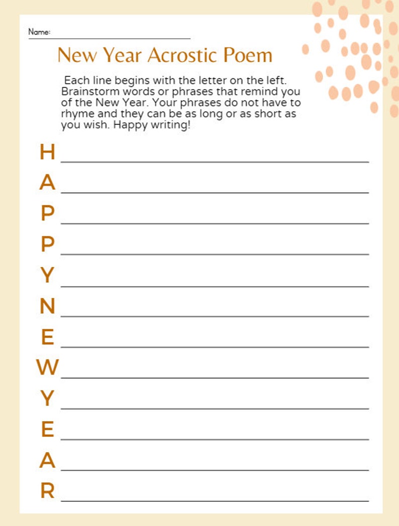 New Year Worksheet Acrostic Poem - Etsy