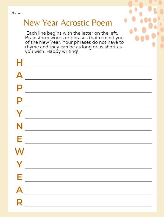 New Year Worksheet Acrostic Poem - Etsy