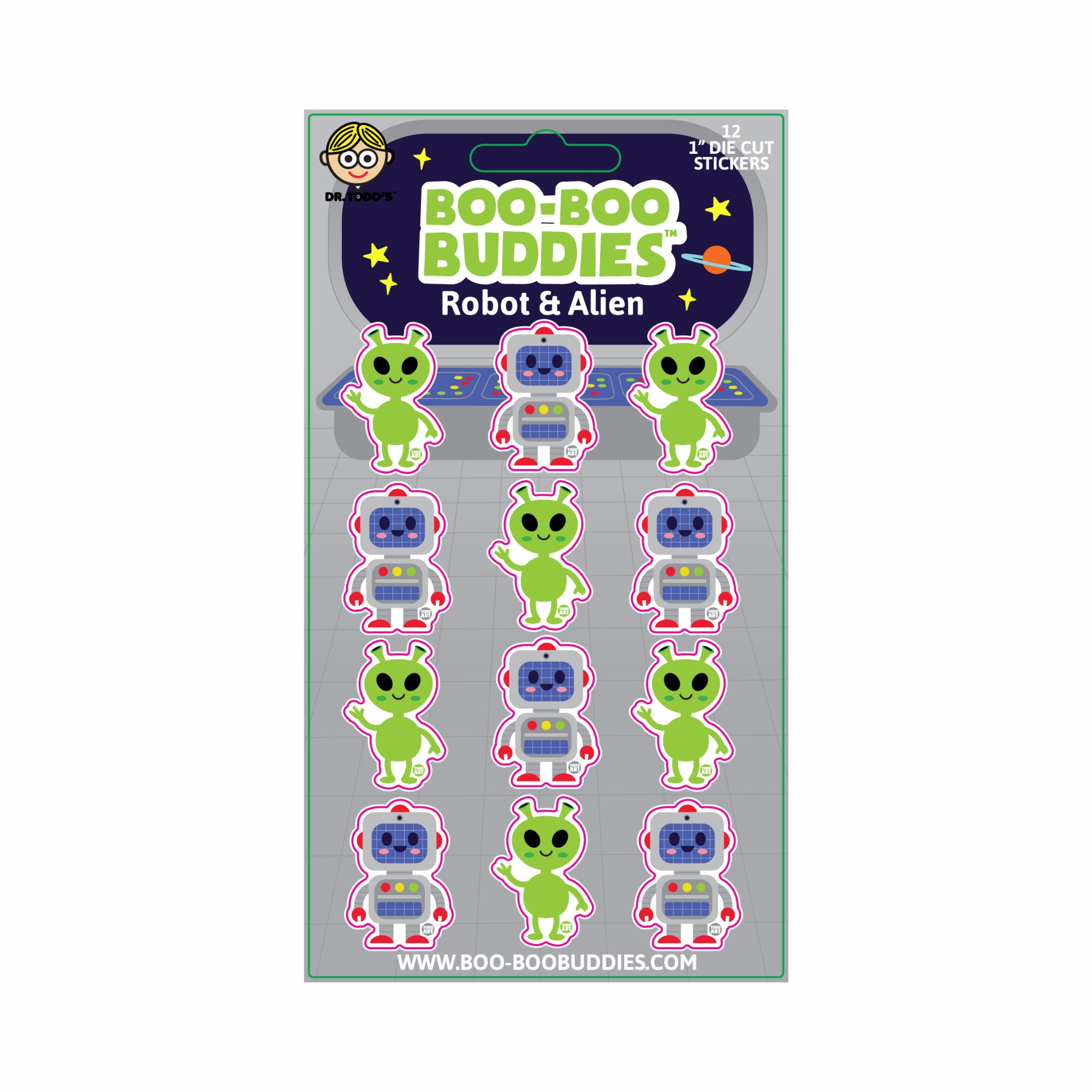 Robot and Alien Sticker Sheet, Boo Boo Buddies Alien and Robot Sticker ...