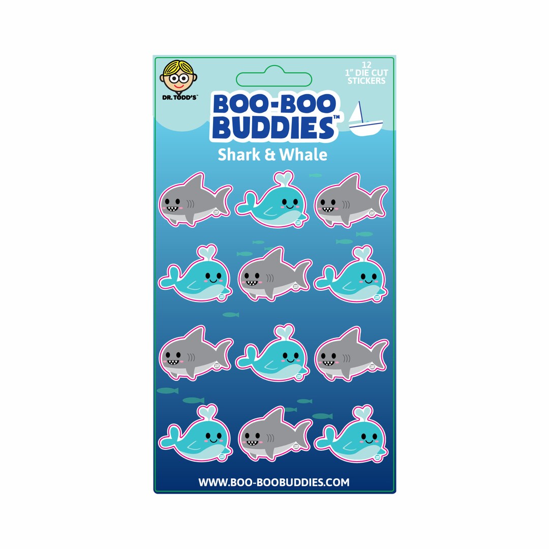 Shark and Whale Sticker Sheet, Boo Boo Buddies Whale and Shark Sticker ...