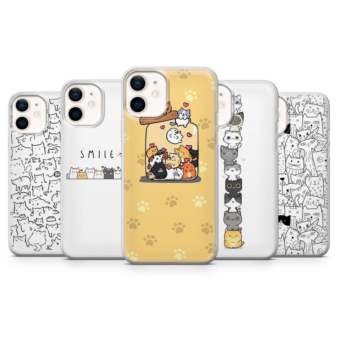 Cute Cats Phone Case Doodle Cover for iPhone 15, 14, 13 12 11 Pro, XR ...