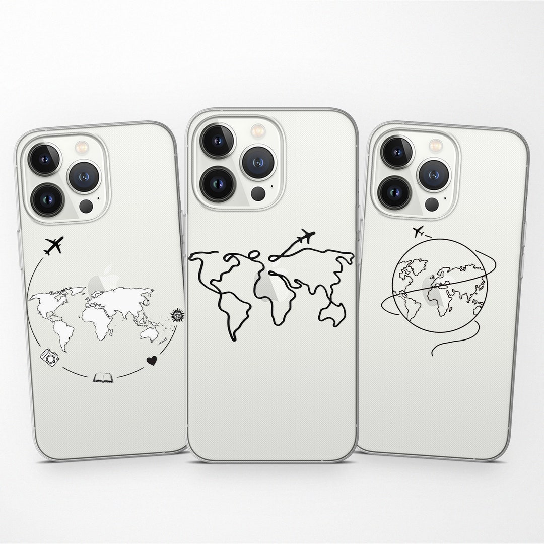 Clear Plain Minimalistic World Map Phone Case for iPhone 16, 15, 14, 13 ...