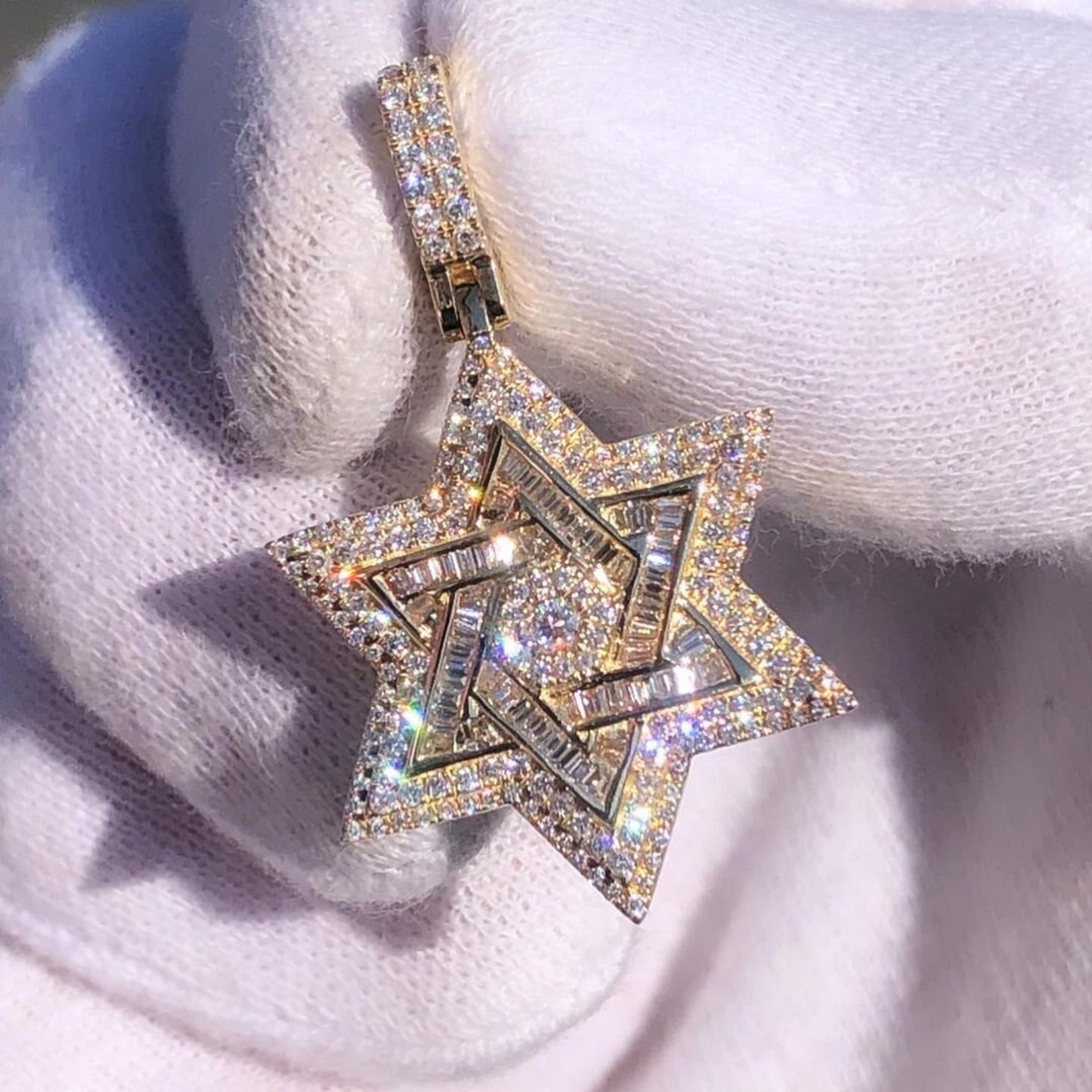 Men's Custom Shield of David Moissanite Pendant, VVS Moissanite Diamond ...