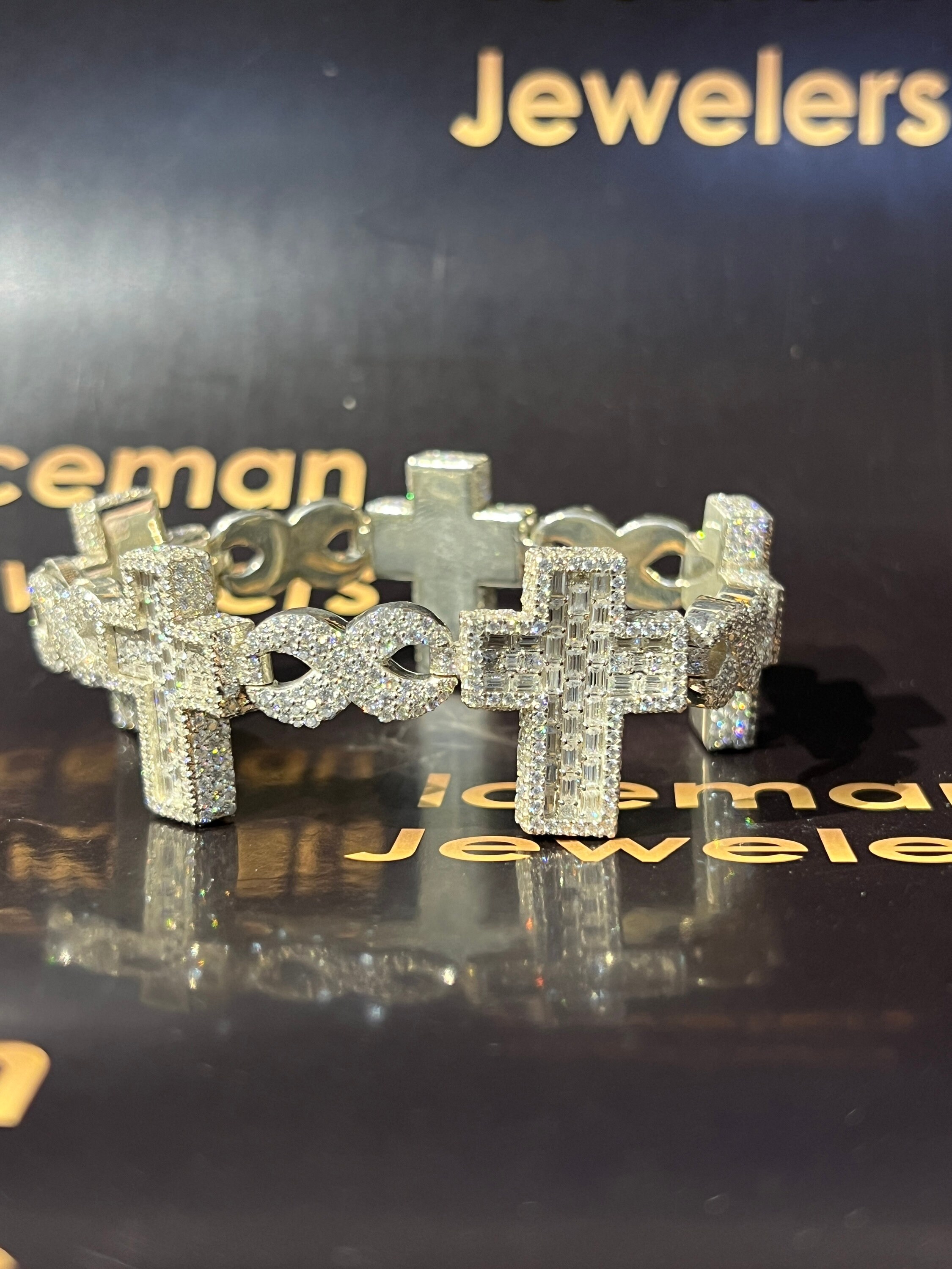 Fully Iced Out CROSS Moissanite Bracelet 925 Sterling Silver VVS ...