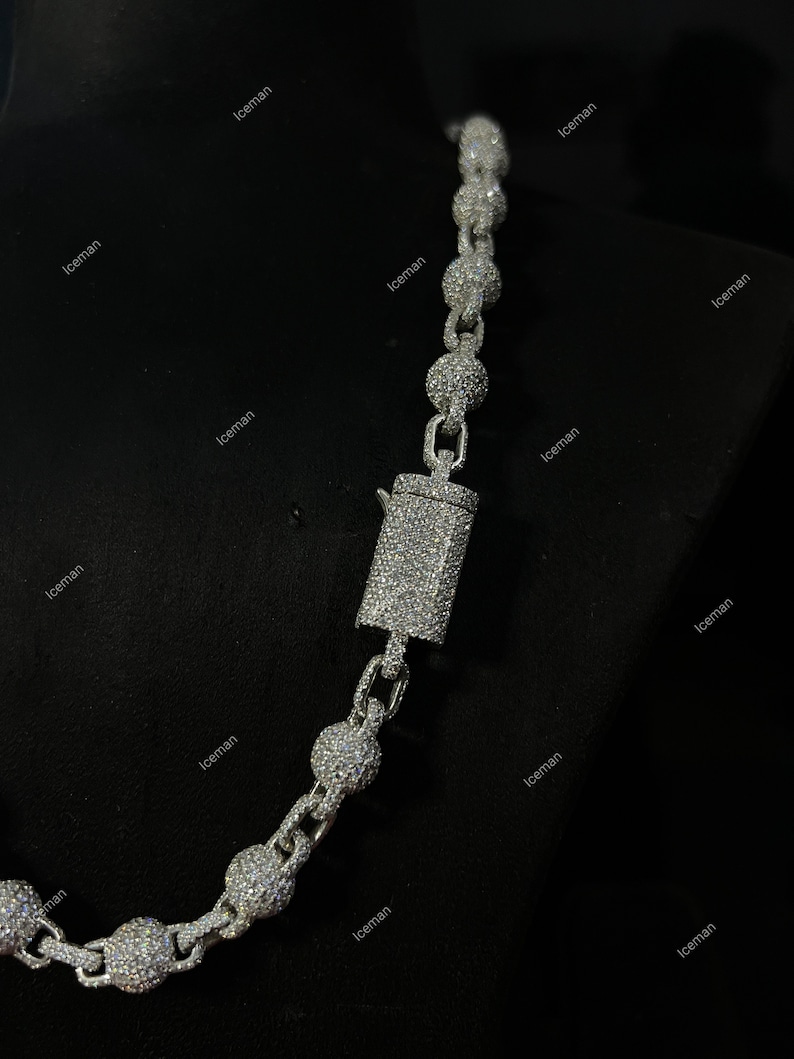 14mm 22 Inch Iced Out VVS Moissanite Diamond Ball Chain, 925 Sterling ...