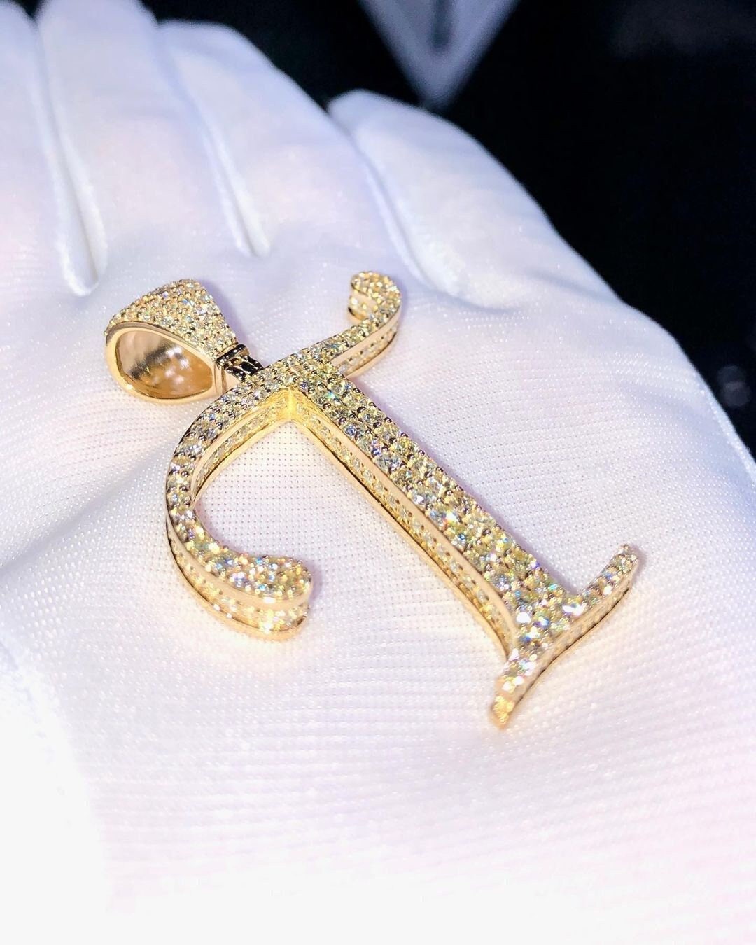 14K Gold Custom Letter Pendant Round Moissanite Diamond Personalize Hip ...