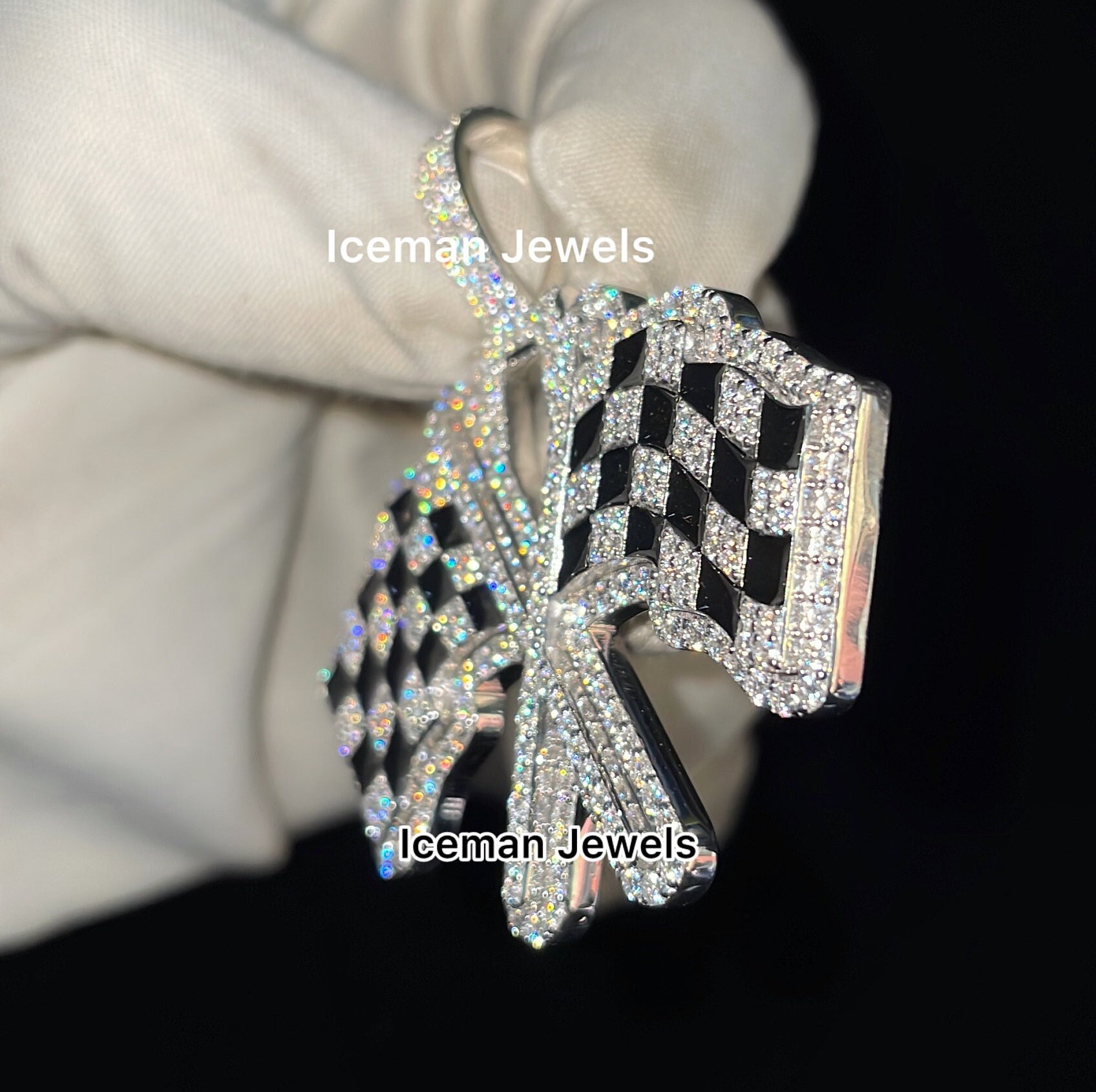 Fully Iced Out Charm Flag Pendant VVS1 Moissanite Diamond Hip Hop ...
