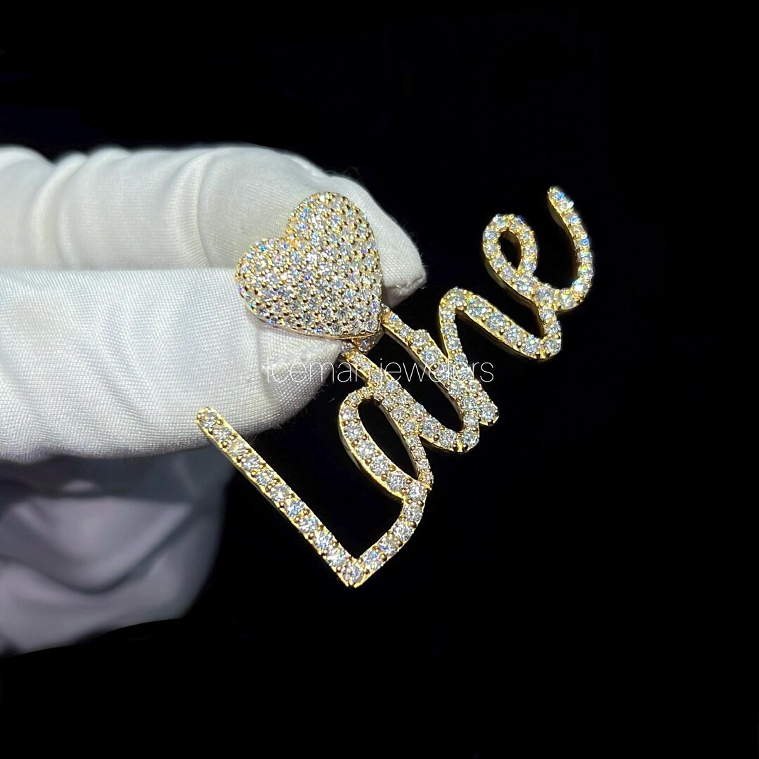 Custom Real Natural Diamond Pendant 14K Yellow Gold , Natural Diamond ...