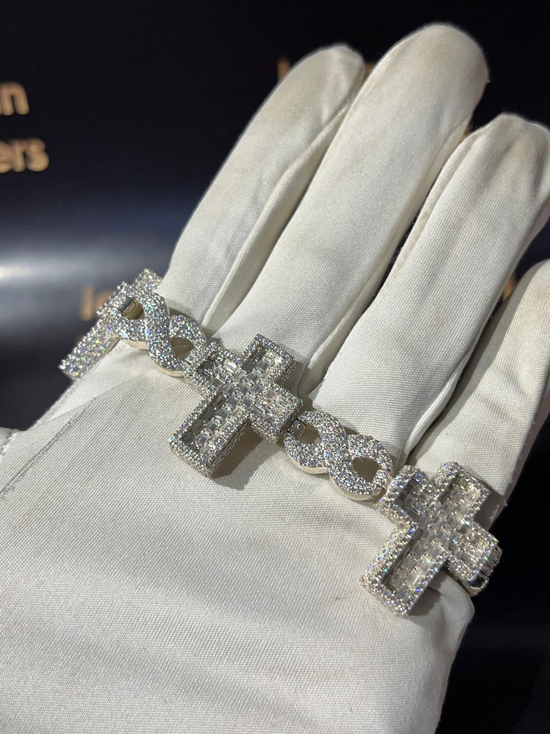 Fully Iced Out CROSS Moissanite Bracelet 925 Sterling Silver VVS ...