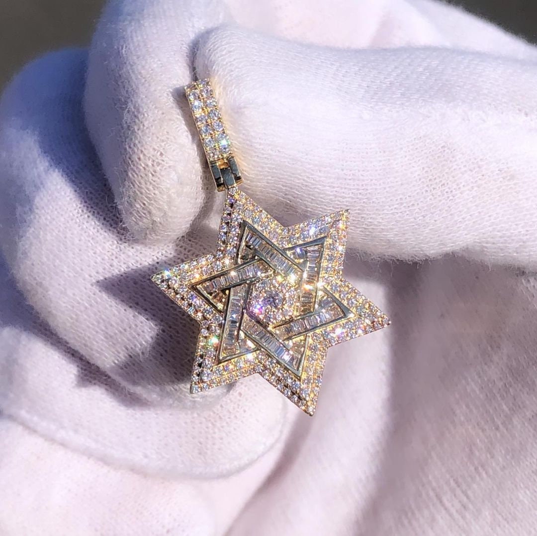 Men's Custom Shield of David Moissanite Pendant, VVS Moissanite Diamond ...