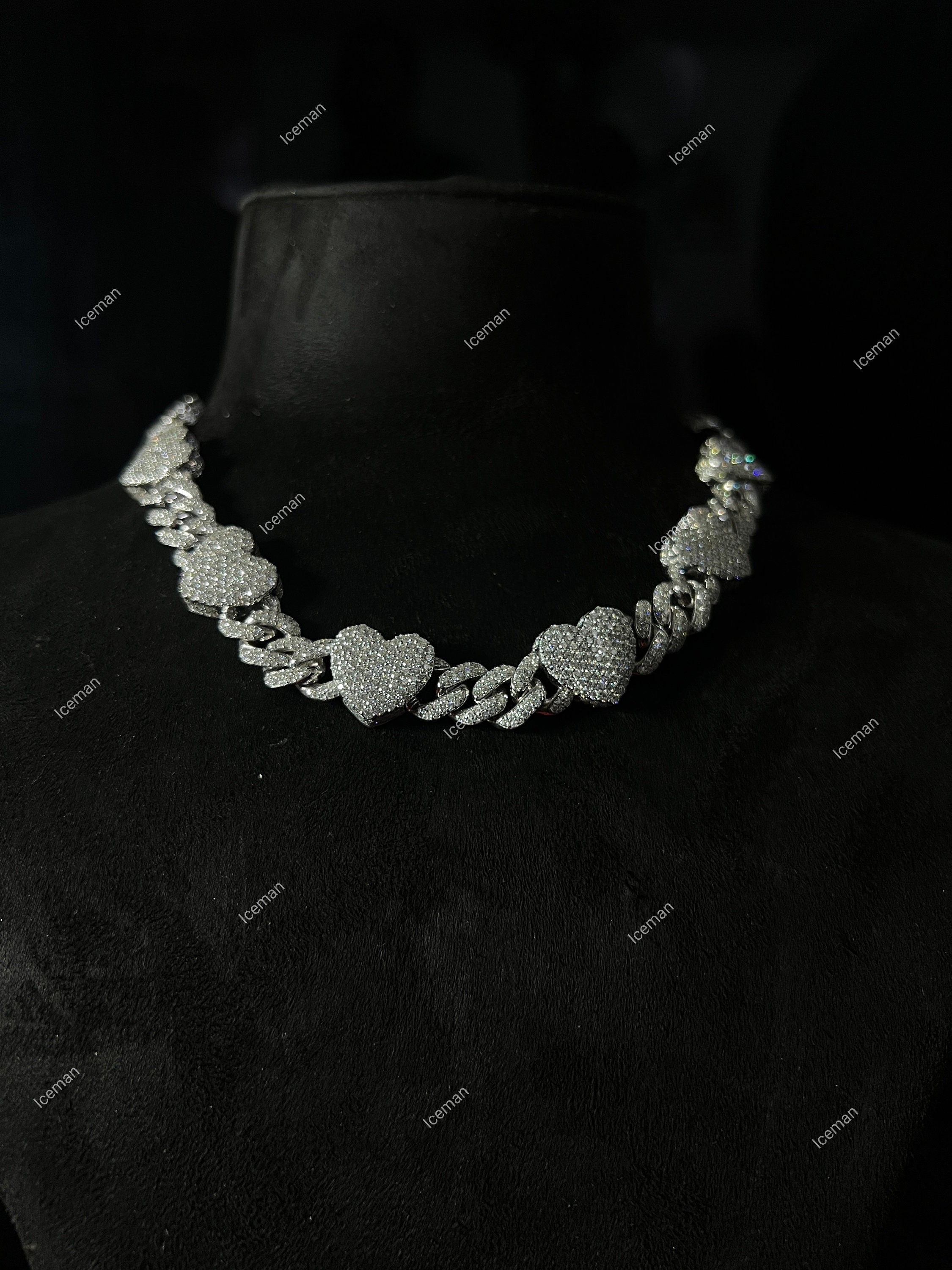 10mm VVS Moissanite Diamond Iced Out Heart Shape 925 Silver Chain ...