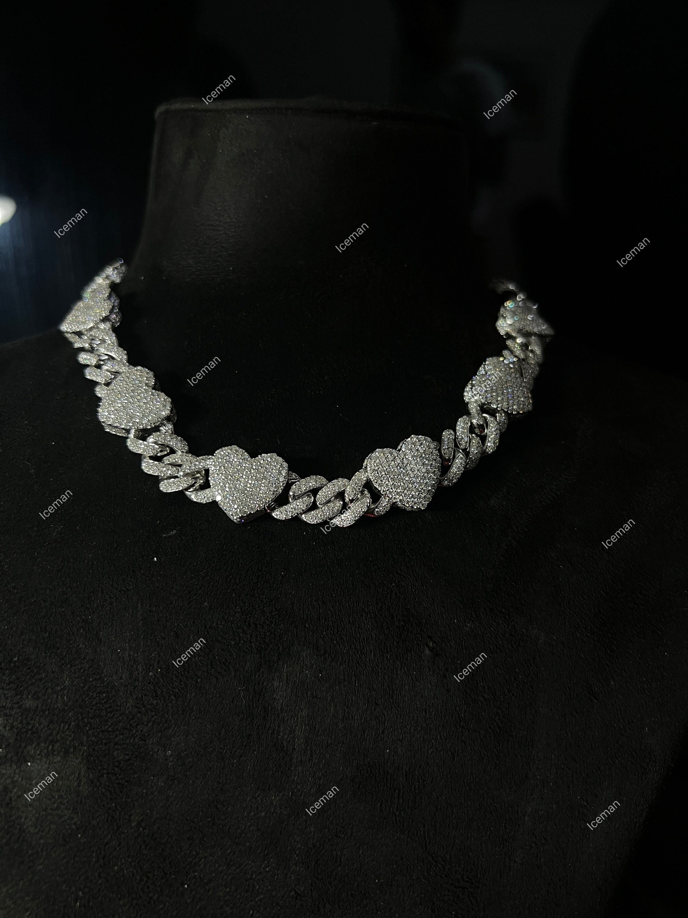10mm VVS Moissanite Diamond Iced Out Heart Shape 925 Silver Chain ...