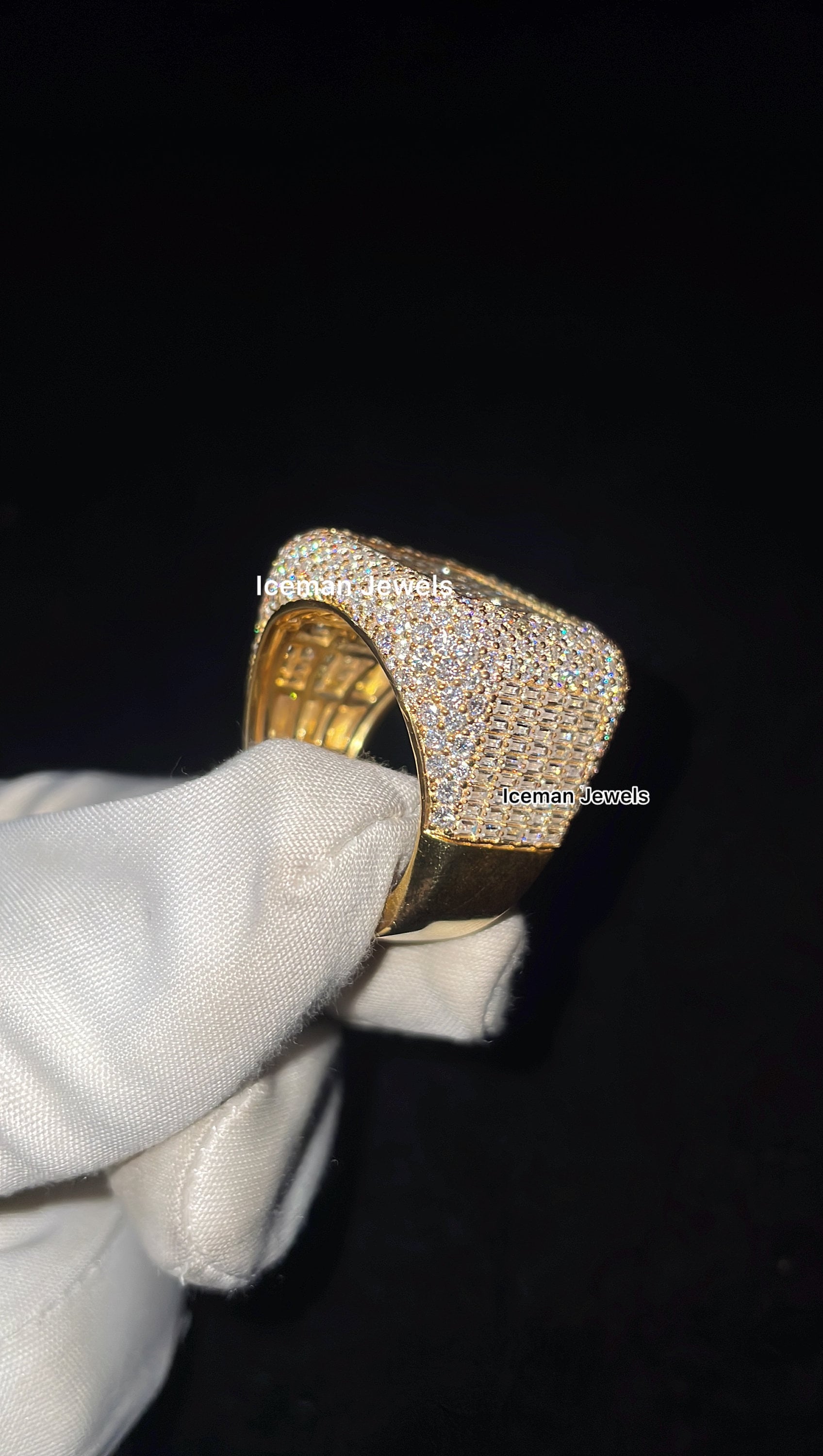 Solid 14k Gold Champion Ring, Full Iced Out Baguette Diamond Ring, Real ...