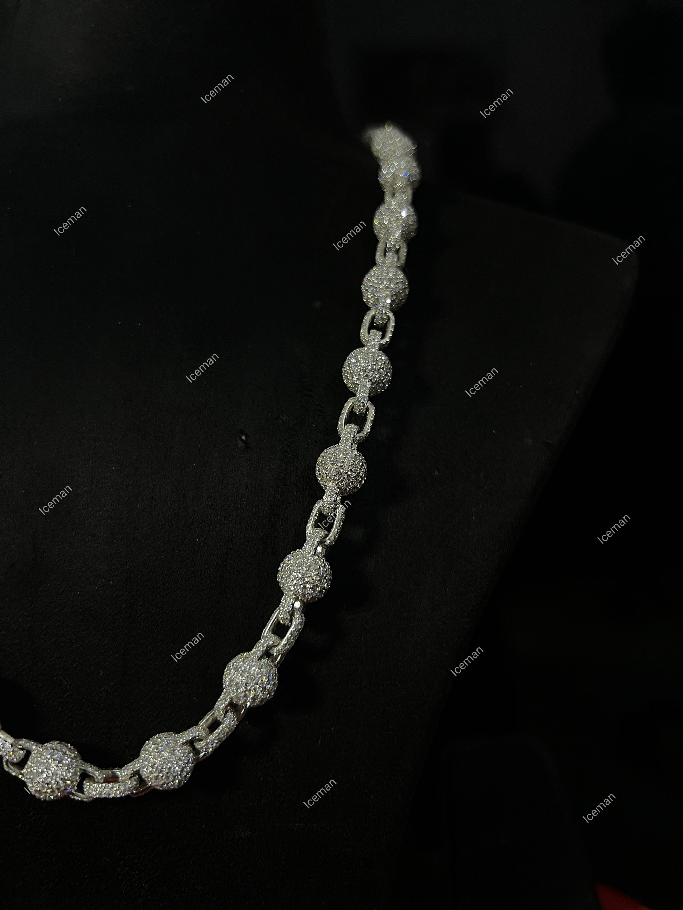 14mm 22 Inch Iced Out VVS Moissanite Diamond Ball Chain, 925 Sterling ...