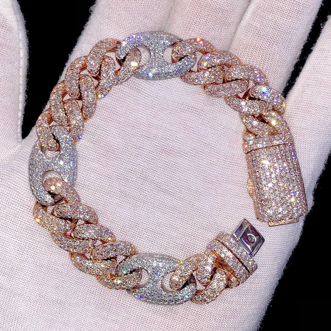 14mm Ice Out Cuban Link Bracelet, VVS Moissanite Diamond Cuban Link ...