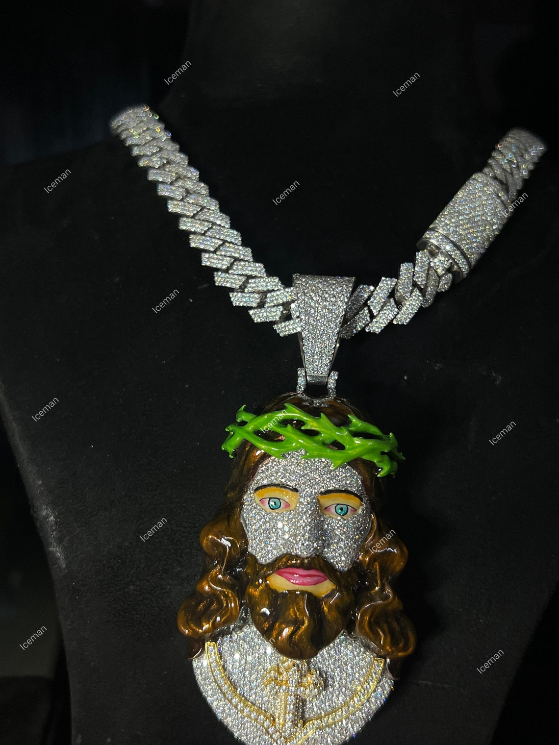 Iced Out VVS Moissanite Enamel Jesus Pendant. 925 Silver Pendant Chain ...