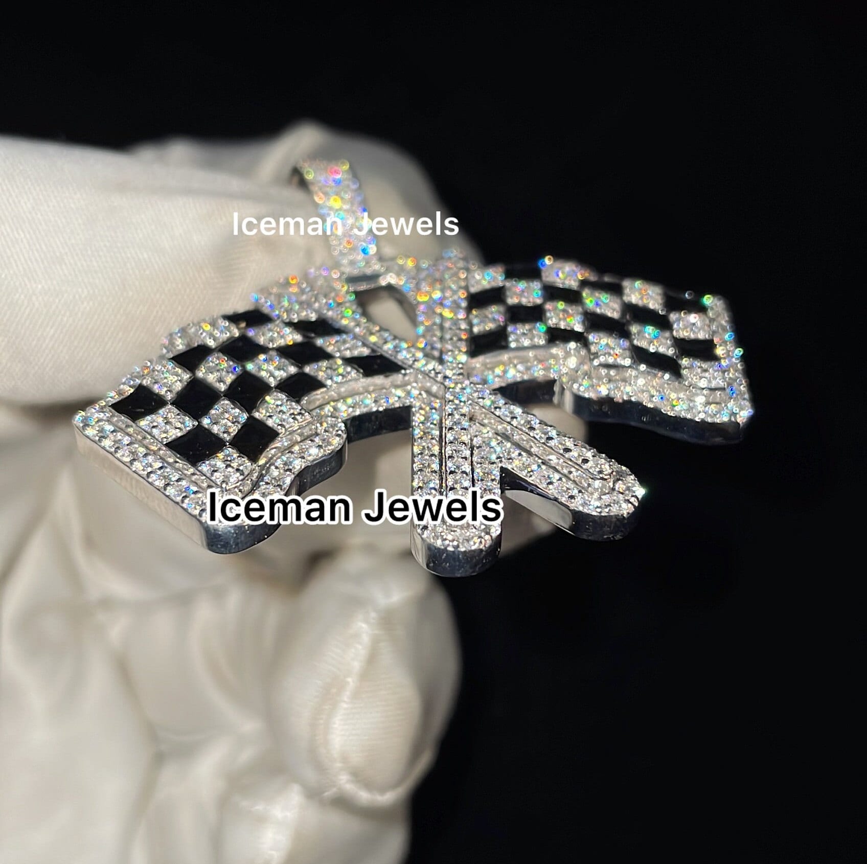 Fully Iced Out Charm Flag Pendant VVS1 Moissanite Diamond Hip Hop ...
