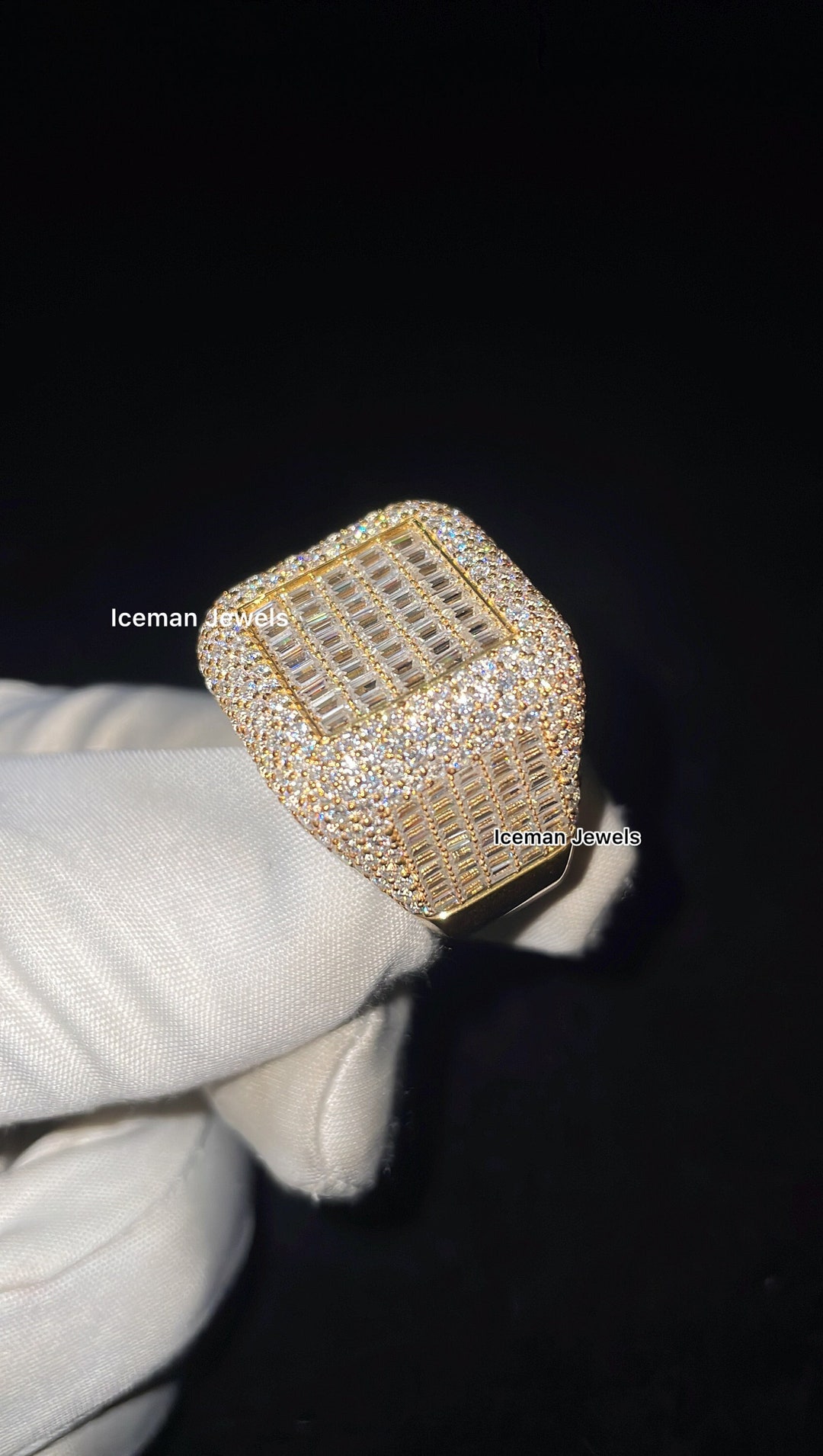 Solid 14k Gold Champion Ring, Full Iced Out Baguette Diamond Ring, Real ...