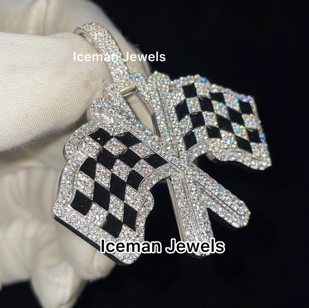 Fully Iced Out Charm Flag Pendant VVS1 Moissanite Diamond Hip Hop ...
