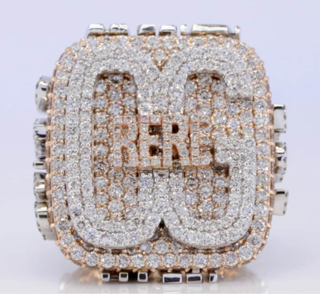 Mens Ice Out Ring, VVS Moissanite Diamond Ring, 925 Silver Championship ...