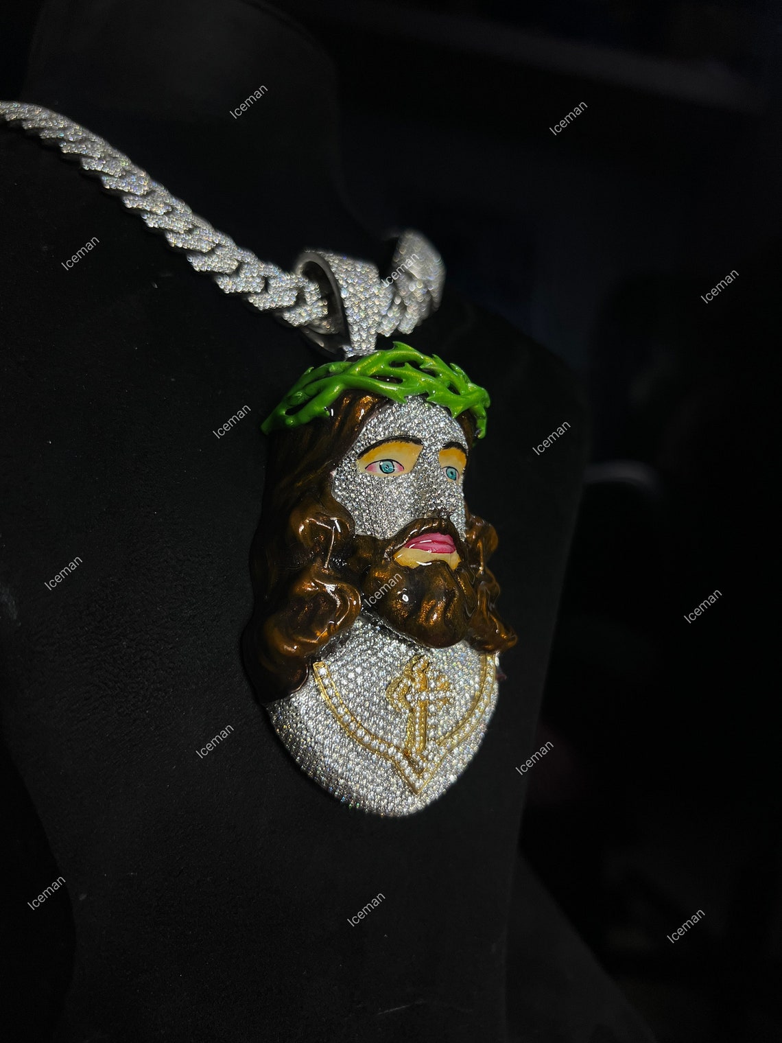 Iced Out VVS Moissanite Enamel Jesus Pendant. 925 Silver Pendant Chain ...