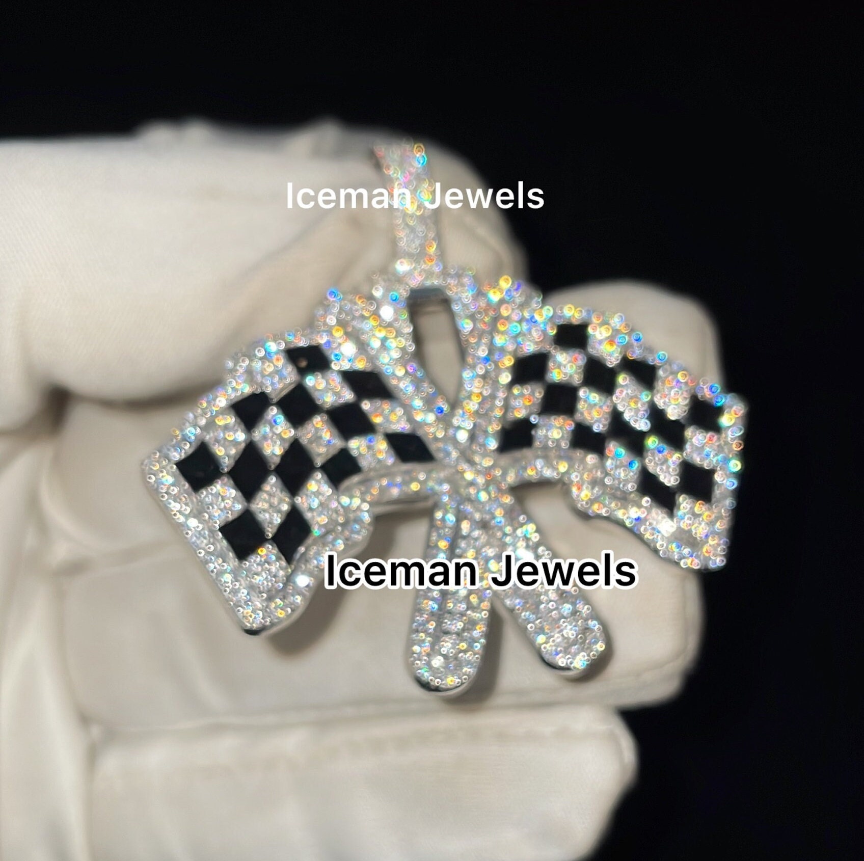 Fully Iced Out Charm Flag Pendant VVS1 Moissanite Diamond Hip Hop ...