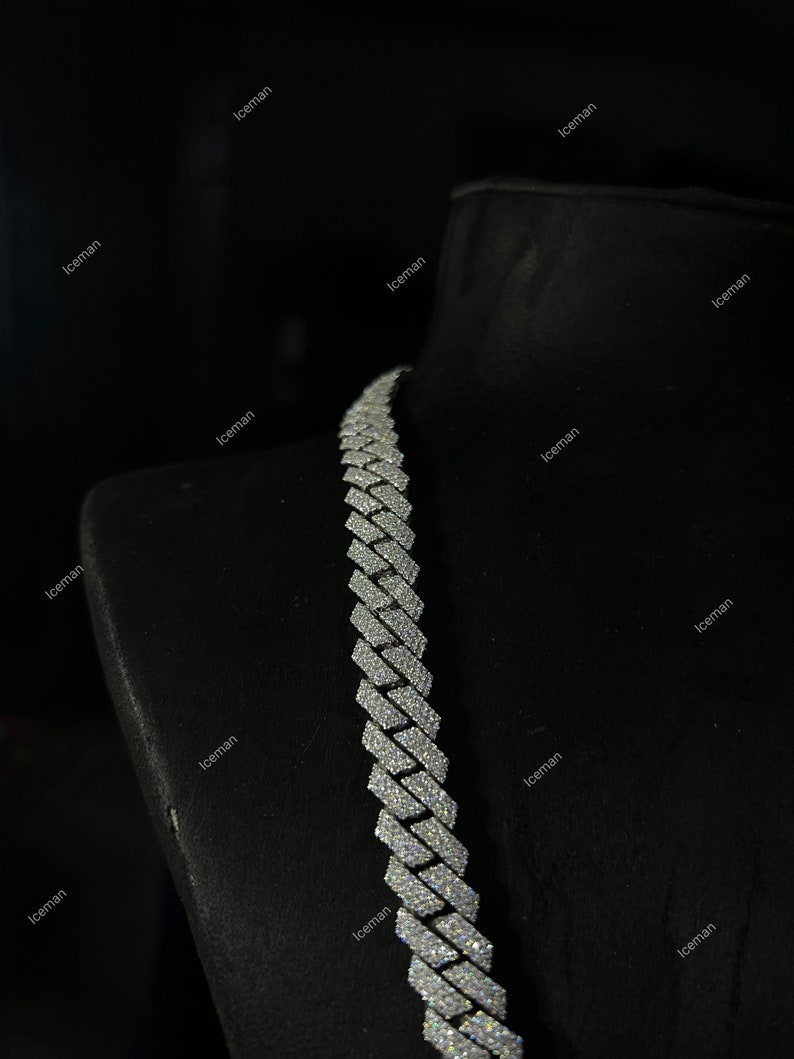 12mm VVS Diamond Iced Out Chain, VVS Moissanite Cuban Link Chain, 925 ...