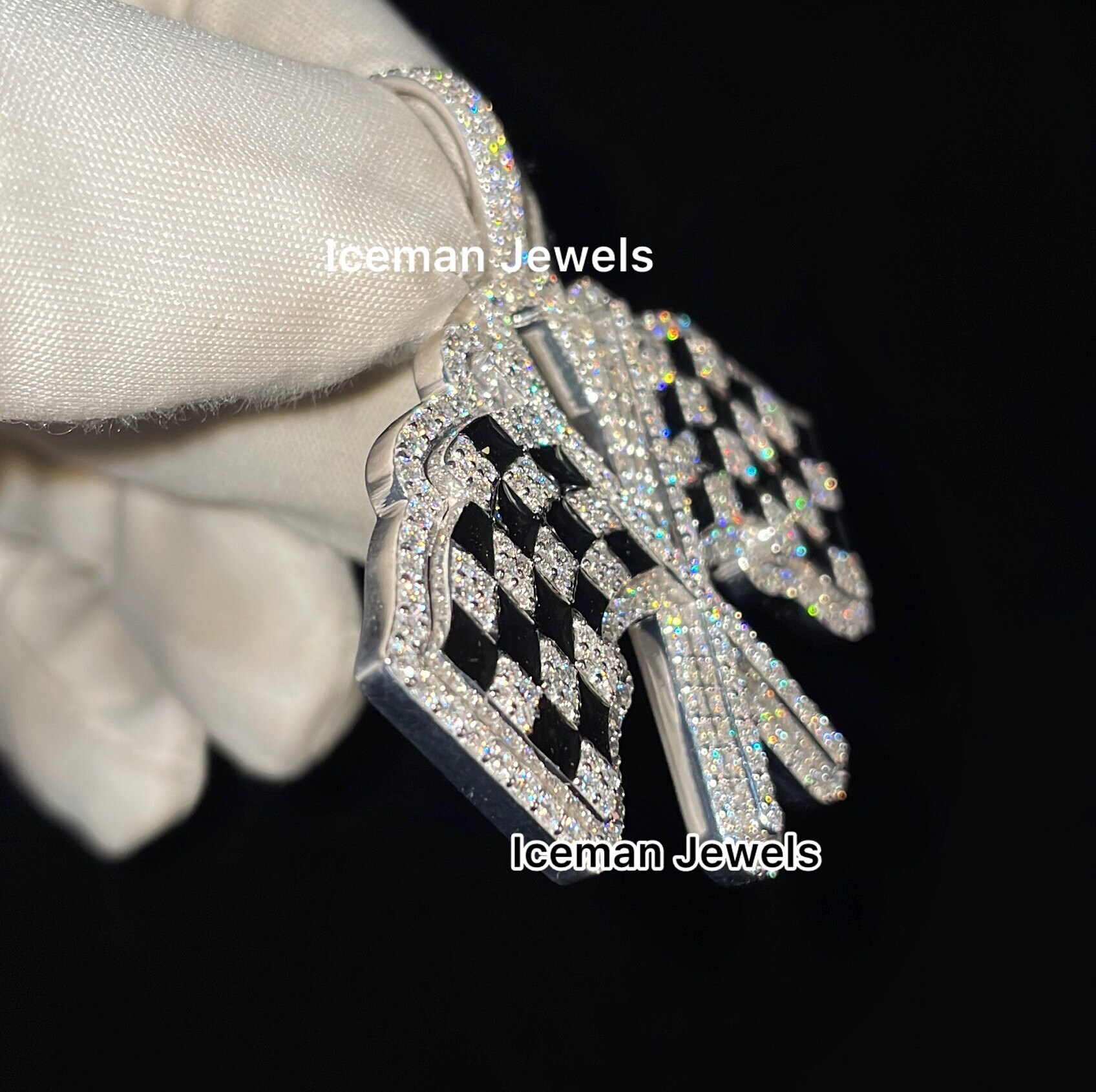 Fully Iced Out Charm Flag Pendant VVS1 Moissanite Diamond Hip Hop ...