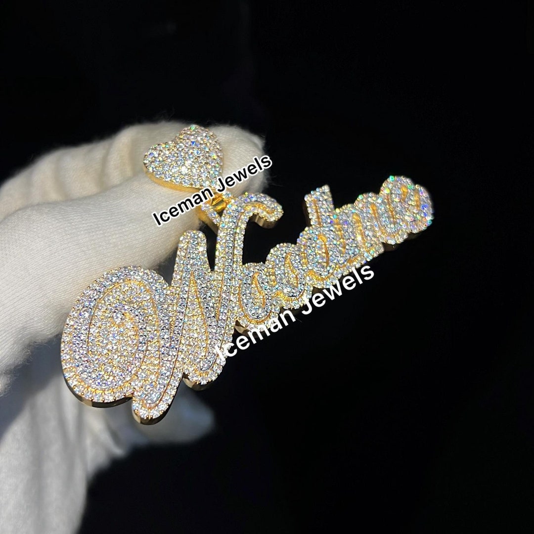 VVS Diamond Iced Out Charm Pendant Mens Womens Hip Hop Letter Pendant ...