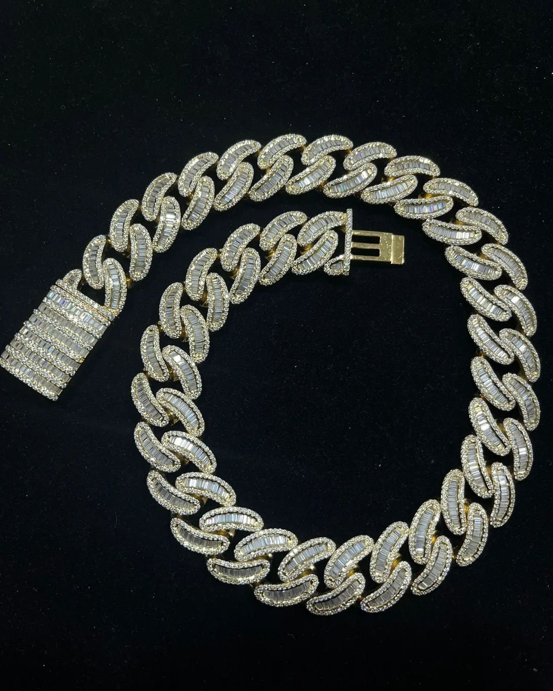 Iced Out Baguette Diamond Chain Miami Cuban Link VVS - Etsy