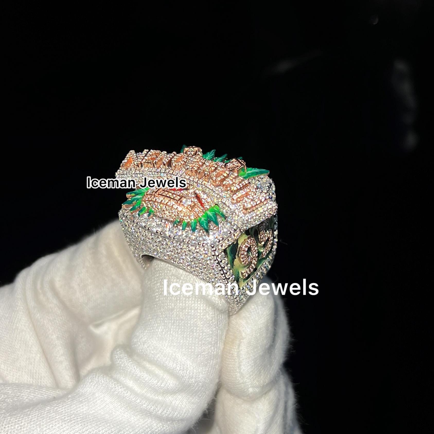 Men's Championship Ring, Fully Iced Out VVS Round Diamond Ring, Real ...
