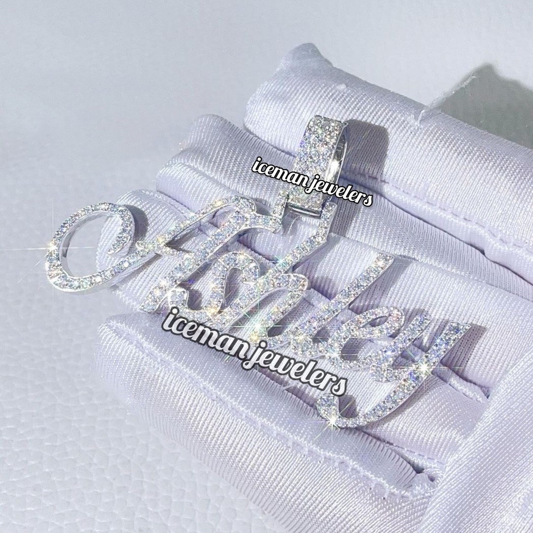 Custom Name Logo Number Iced Out VVS Moissanite Diamond Pendant, Unisex ...