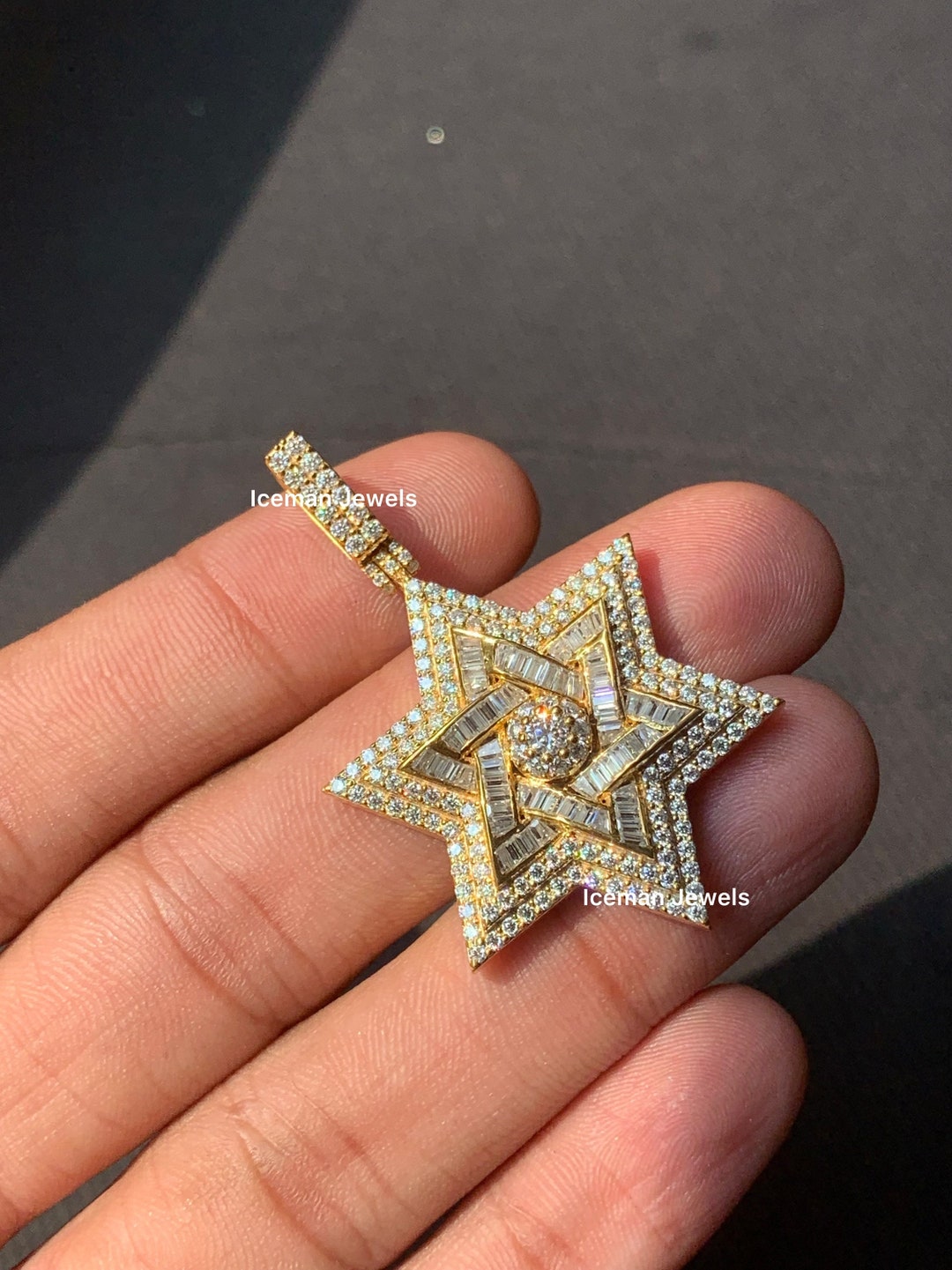 Fully Iced Out Charm Star Pendant VVS1 Moissanite Diamond Hip Hop ...