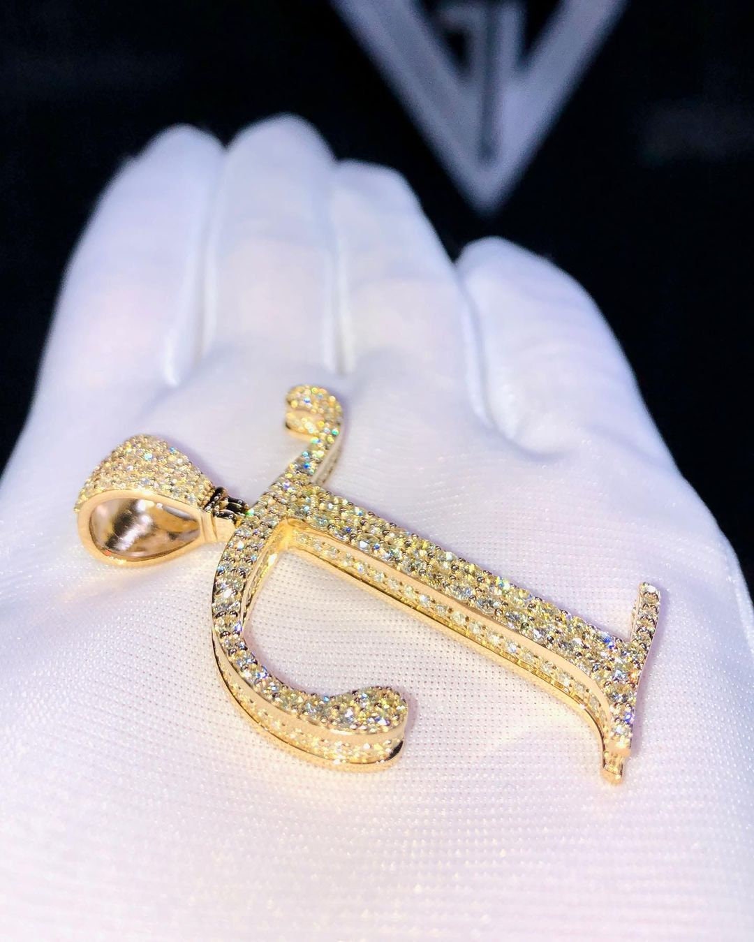 14K Gold Custom Letter Pendant Round Moissanite Diamond Personalize Hip ...