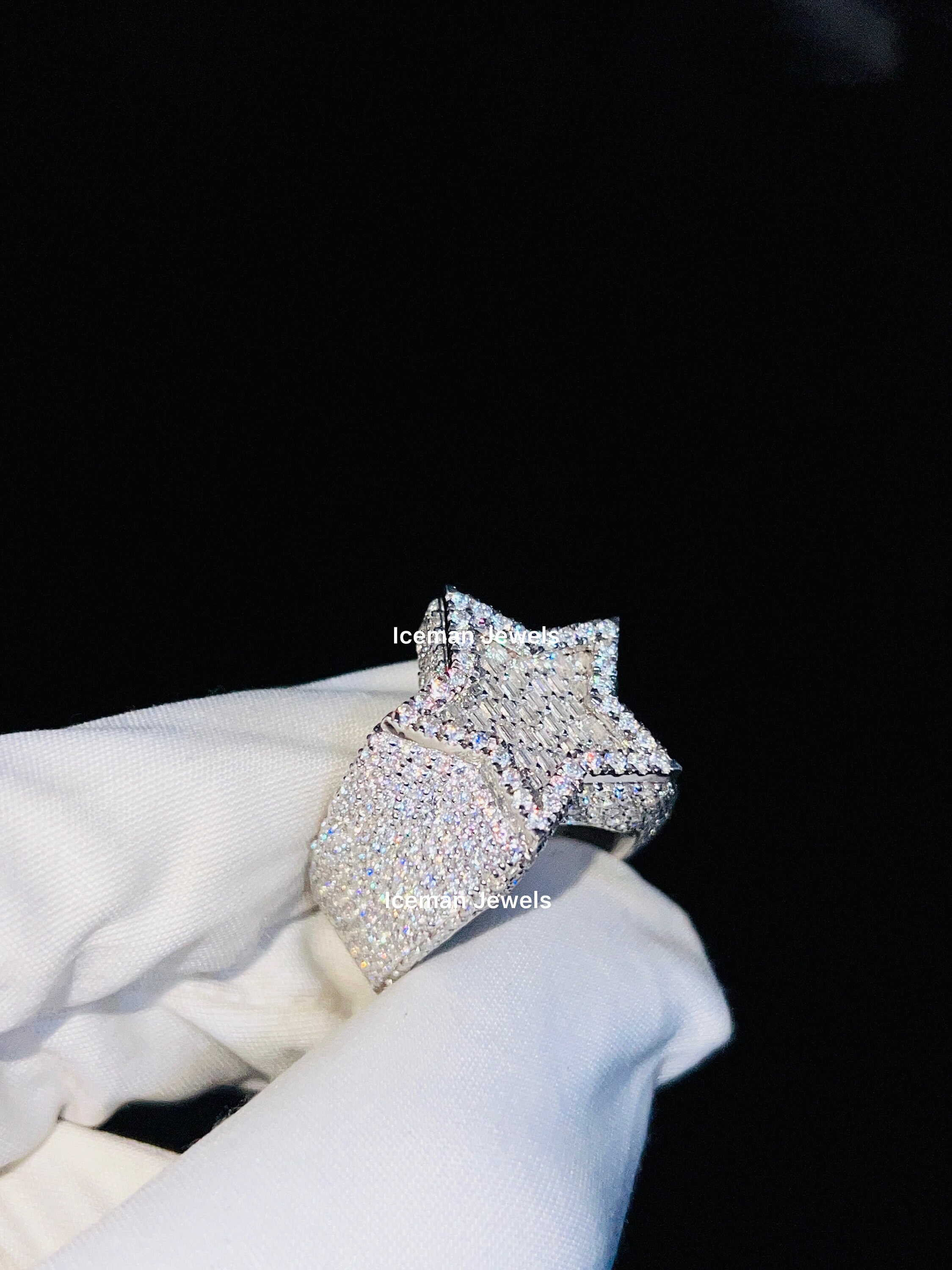 14K Gold Custom Star Champion Ring, Customized Iced Out Baguette ...