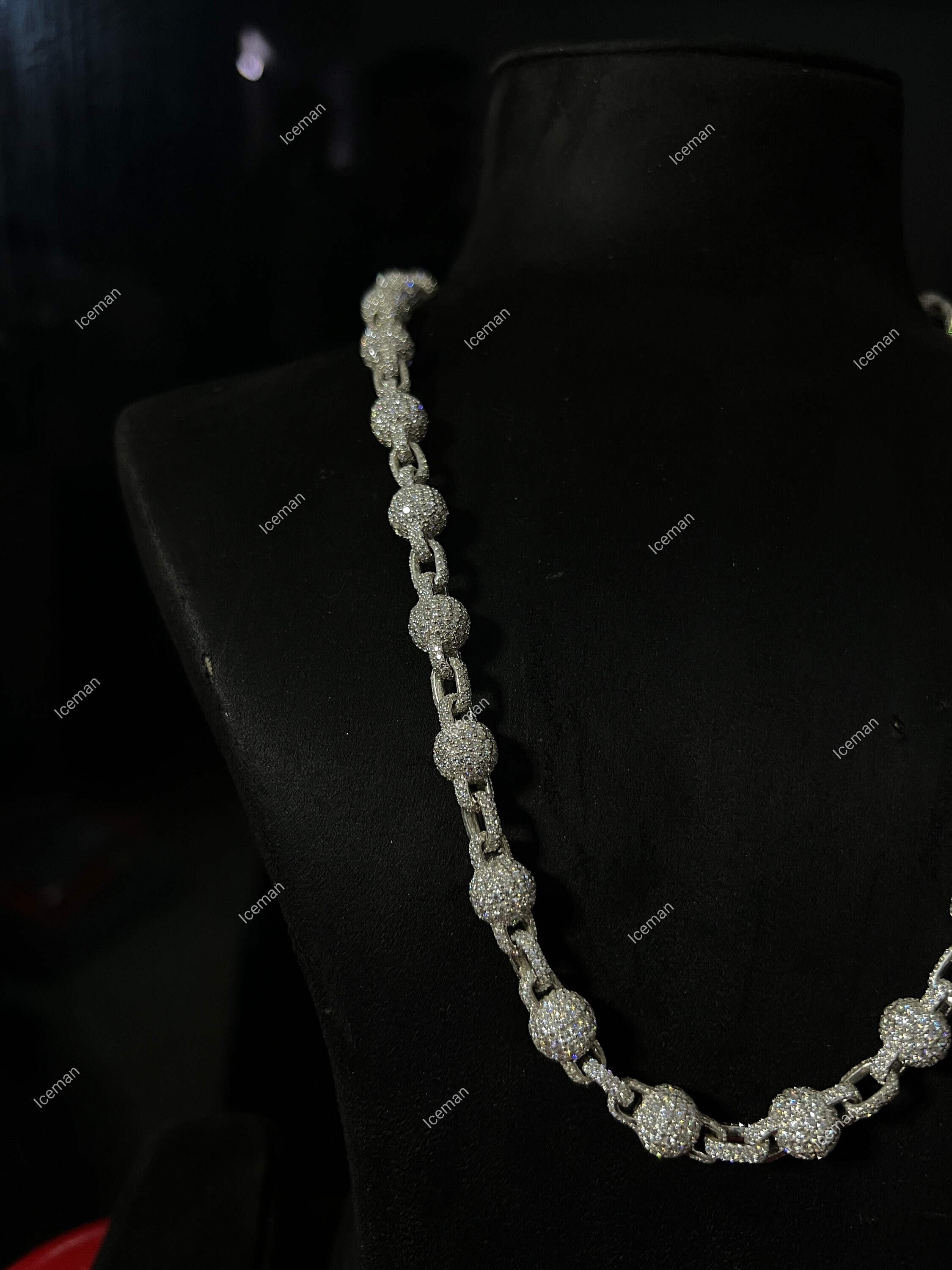 14mm 22 Inch Iced Out VVS Moissanite Diamond Ball Chain, 925 Sterling ...