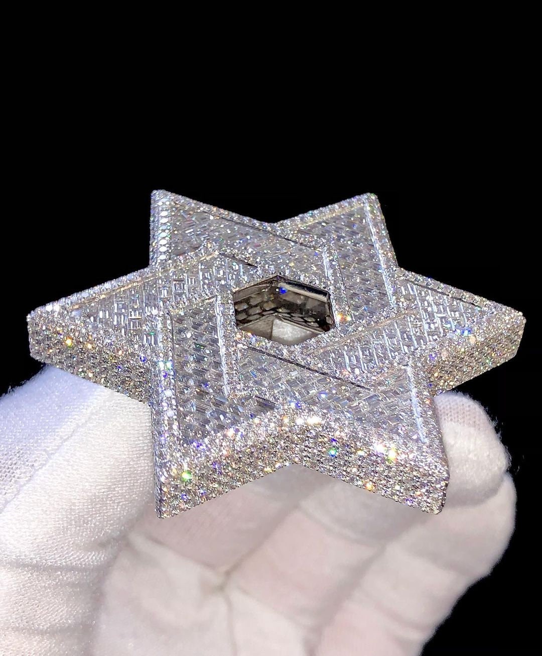 Fully Iced Out Charm Star Pendant, VVS1 Moissanite Diamond Hip Hop ...